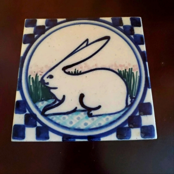 Debbie Dean | Accents | Debbie Dean Pottery Rabbit Blue Checkerboard ...